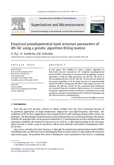 Pdf Empirical Pseudopotential Band Structure Parameters Of 4h Sic Using A Genetic Algorithm