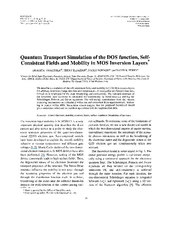 (PDF) Quantum Transport Simulation of the DOS function, Self-Consistent ...
