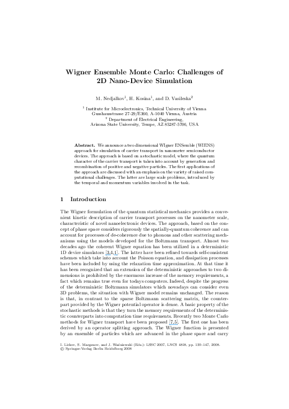 Pdf Wigner Ensemble Monte Carlo Challenges Of 2d Nano Device Simulation