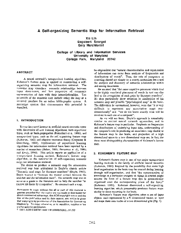 Pdf A Self Organizing Semantic Map For Information Retrieval