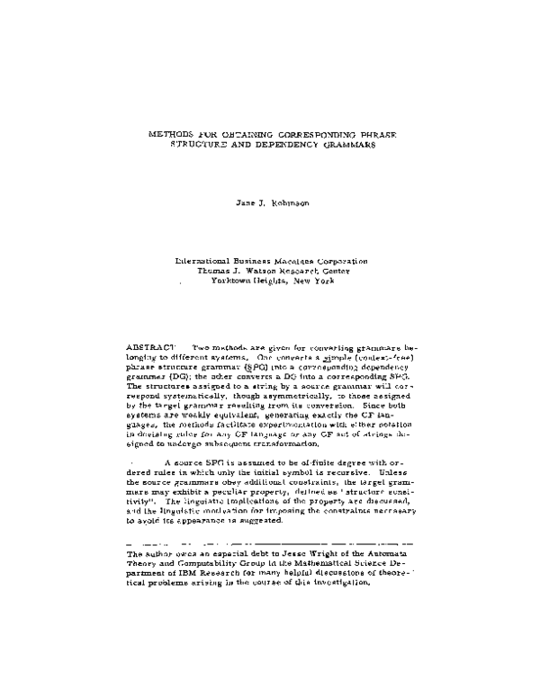 (PDF) Methods for obtaining corresponding phrase structure and dependency grammars