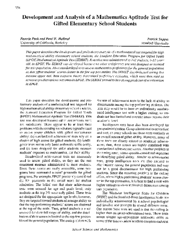 (PDF) Development and Analysis of a Mathematics Aptitude Test for ...