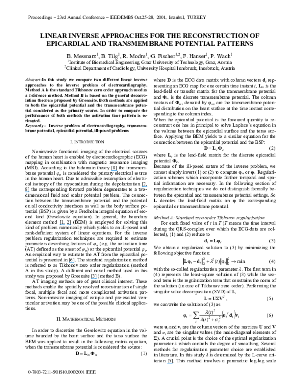 (PDF) Linear inverse approaches for the reconstruction of epicardial ...