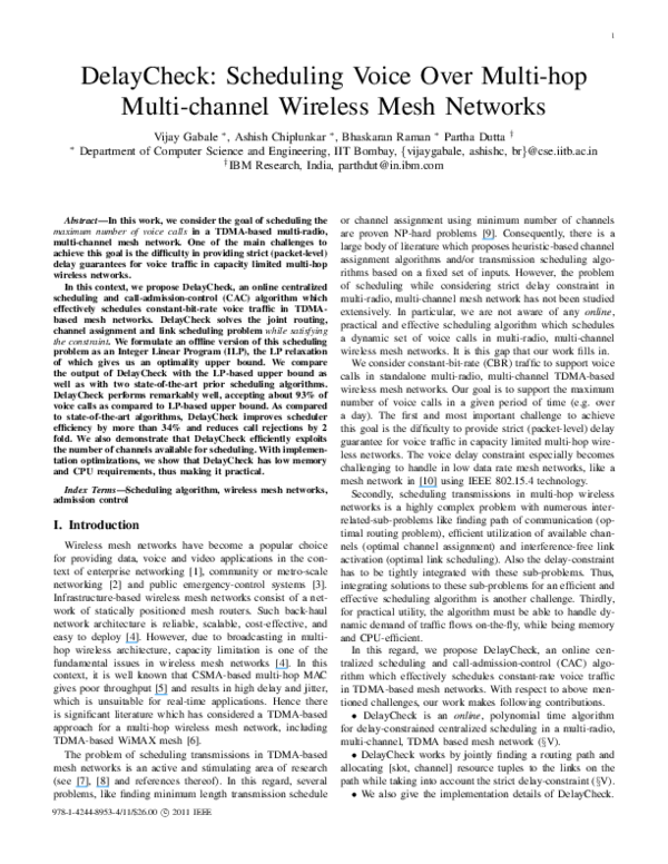 (PDF) DelayCheck: Scheduling voice over multi-hop multi-channel wireless mesh networks