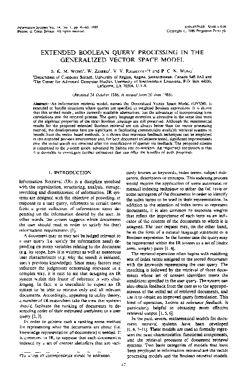 Pdf Extended Boolean Query Processing In The Generalized Vector Space Model
