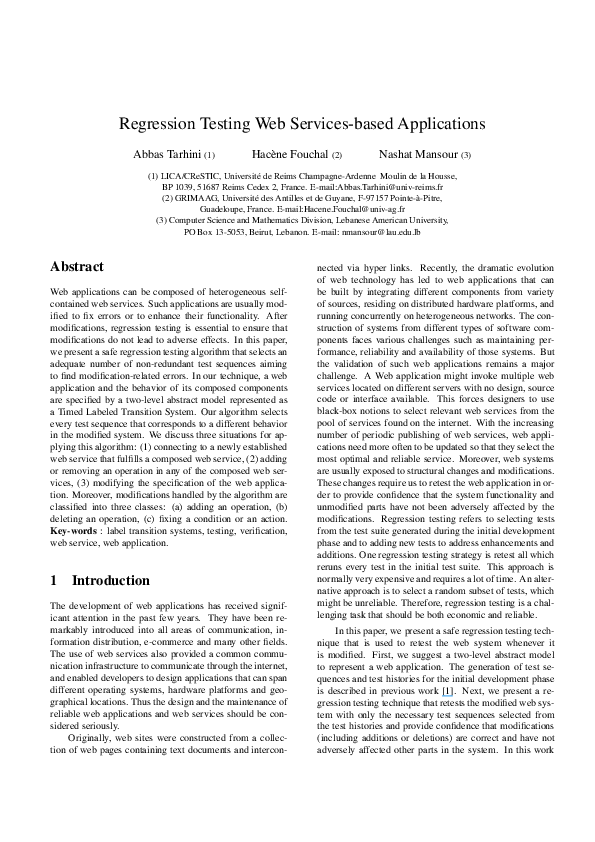 Pdf Regression Testing Web Services Based Applications