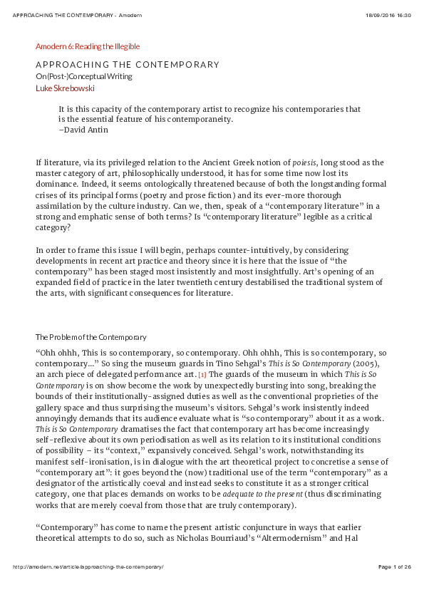 (PDF) Approaching the Contemporary: On (Post-)Conceptual Writing