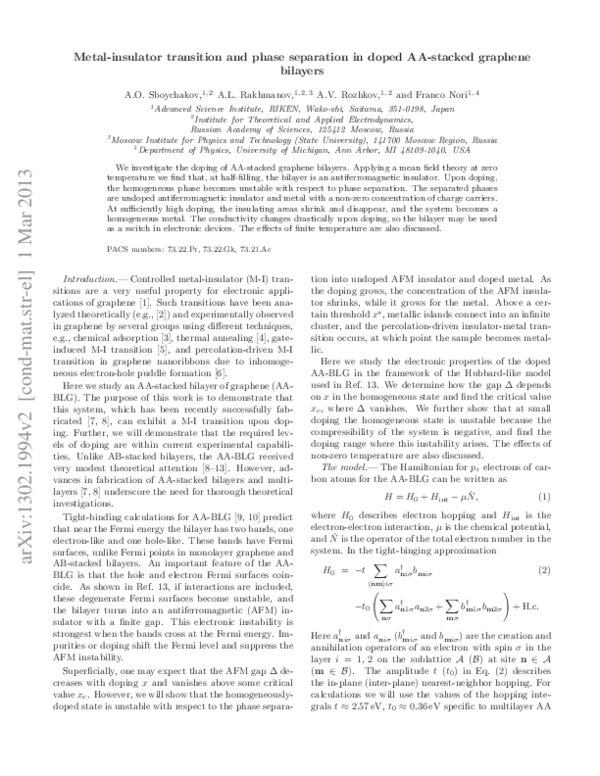 (PDF) Metal-insulator transition and phase separation in doped AA ...