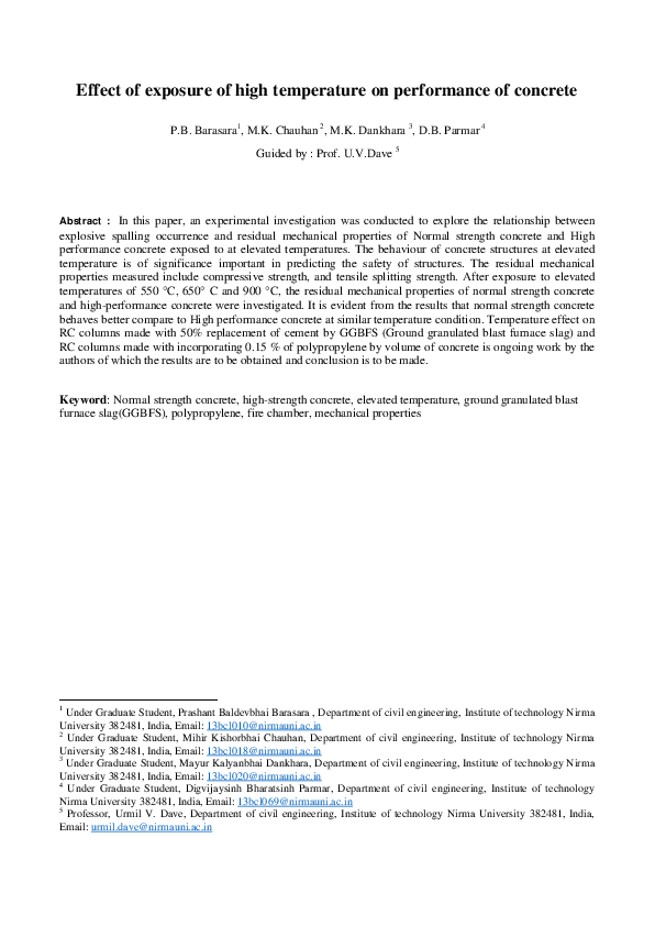 (PDF) Effect of exposure of high temperature on performance of concrete