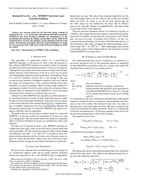 Pdf Strained Si On Si1 Xgex Mosfet Inversion Layer Centroid Modeling