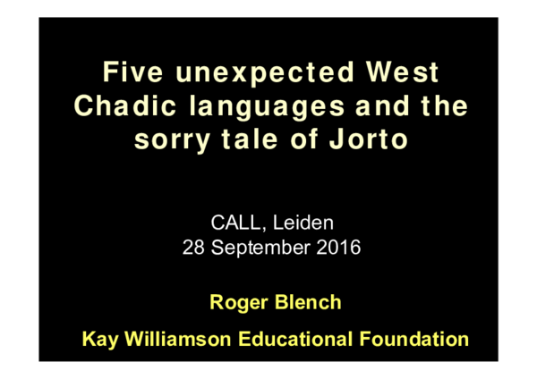 (PDF) Five unexpected West Chadic languages and the sorry tale of Jorto