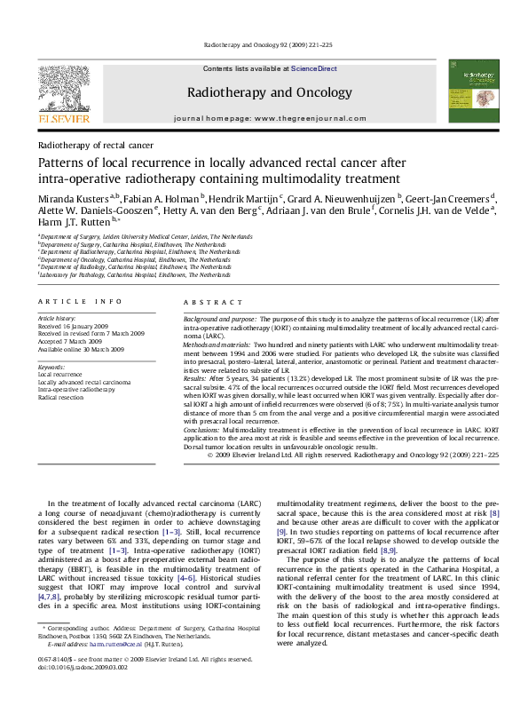 (PDF) Patterns of local recurrence in locally advanced rectal cancer after intra-operative ...