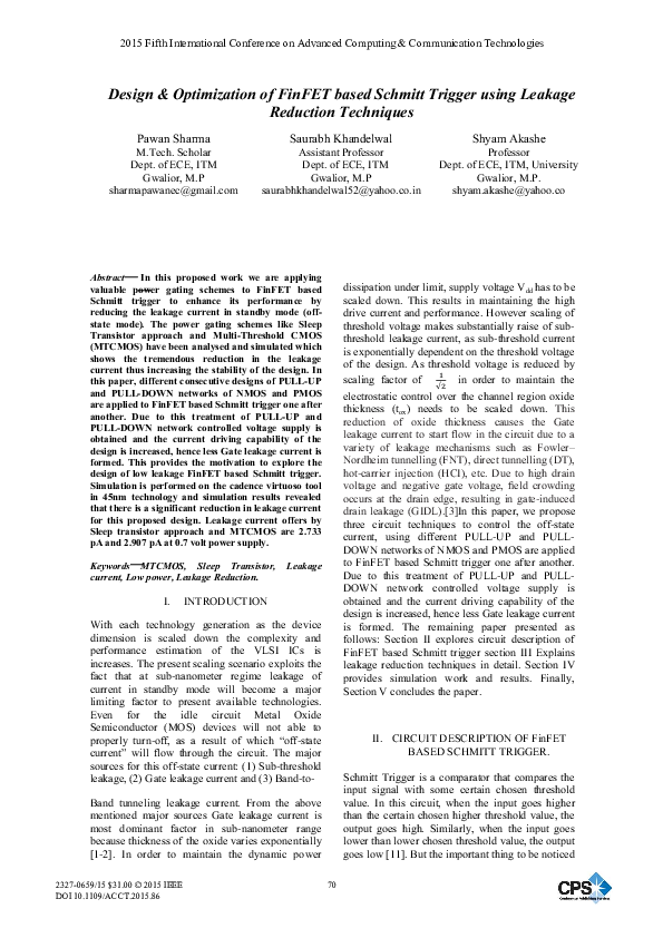 (PDF) Design & Optimization of FinFET based Schmitt Trigger using Leakage Reduction Techniques