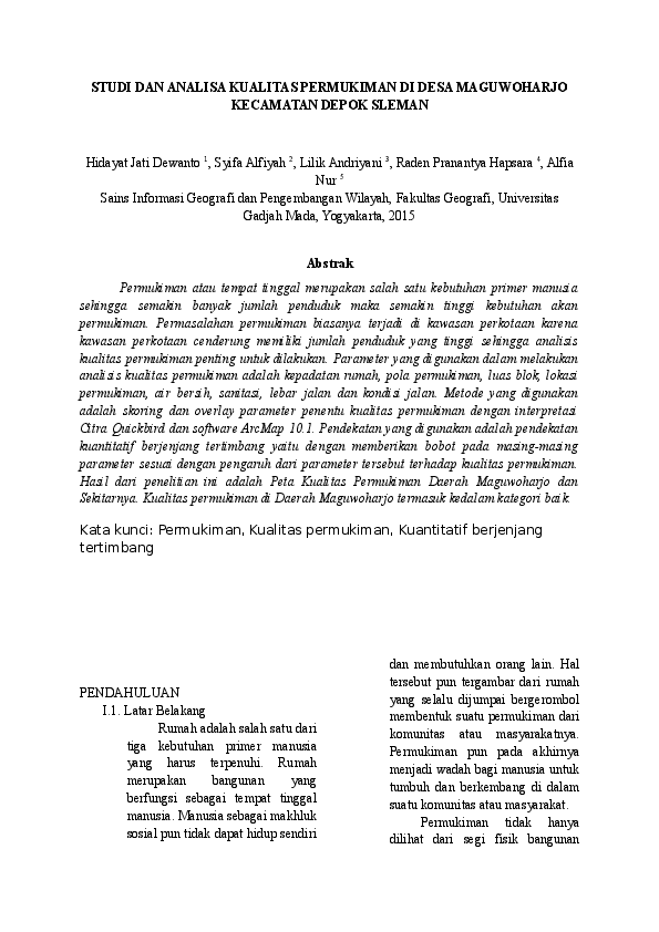 (DOC) STUDI DAN ANALISA KUALITAS PERMUKIMAN DI DESA MAGUWOHARJO KECAMATAN DEPOK SLEMAN