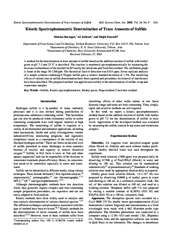Pdf Kinetic Spectrophotometric Determination Of Trace Amounts Of Palladium By Whole Kinetic