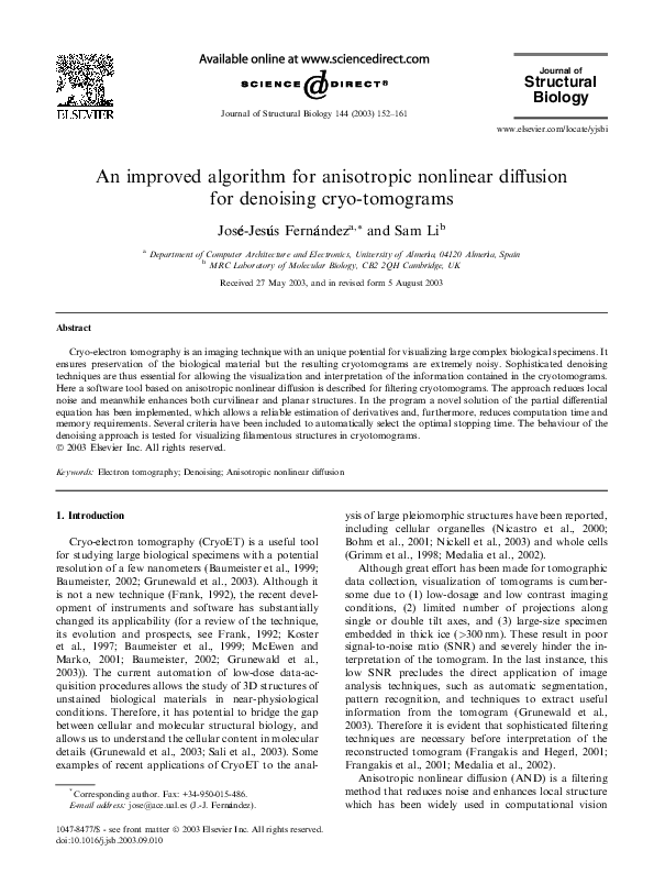 (PDF) An improved algorithm for anisotropic nonlinear diffusion for denoising cryo-tomograms