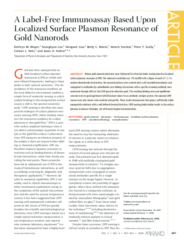 (PDF) A Label-Free Immunoassay Based Upon Localized Surface Plasmon ...