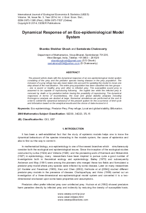 (PDF) Dynamical Response of an Eco-epidemiological Model System