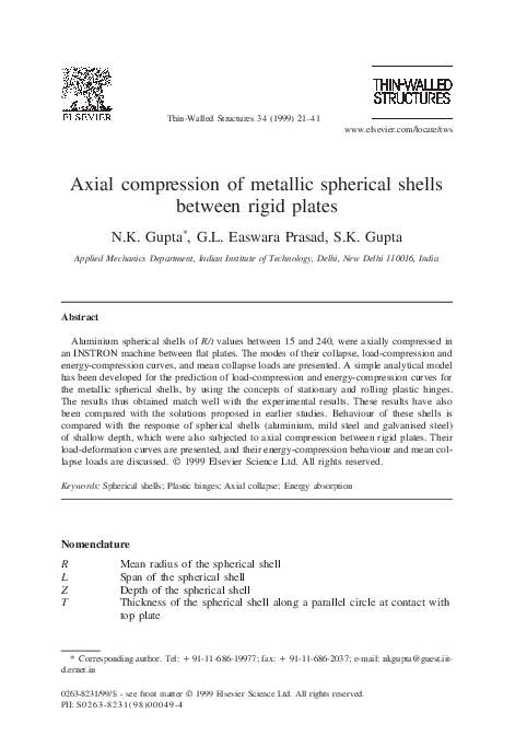 (PDF) Axial compression of metallic spherical shells between rigid plates