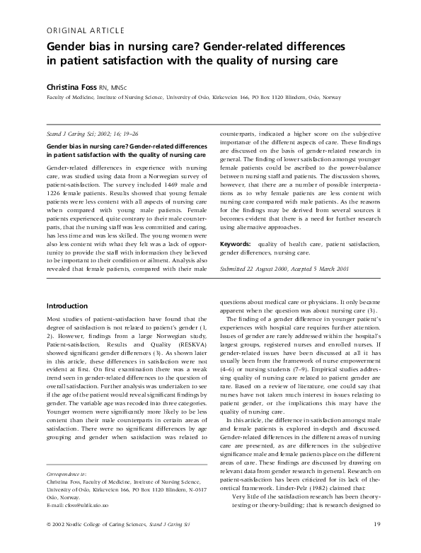 (PDF) Gender bias in nursing care? Gender-related differences in ...