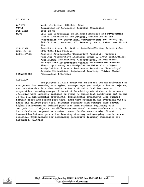 (PDF) Comparison of Generative Learning Strategies