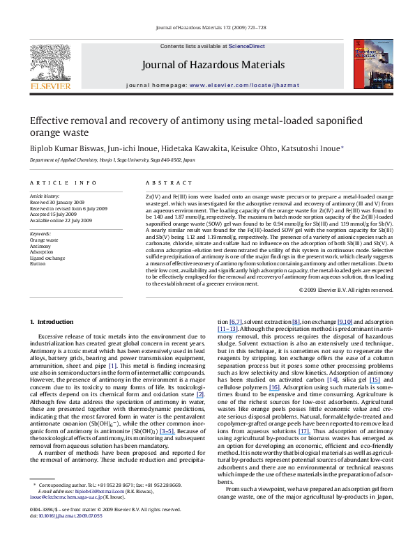 (PDF) Effective removal and recovery of antimony using metal-loaded ...