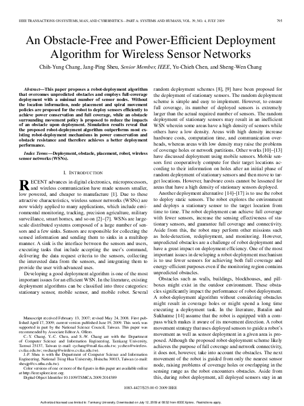 (PDF) An Obstacle-Free and Power-Efficient Deployment Algorithm for Wireless Sensor Networks