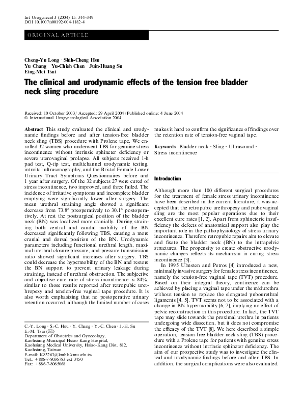 (PDF) The clinical and urodynamic effects of the tension free bladder ...