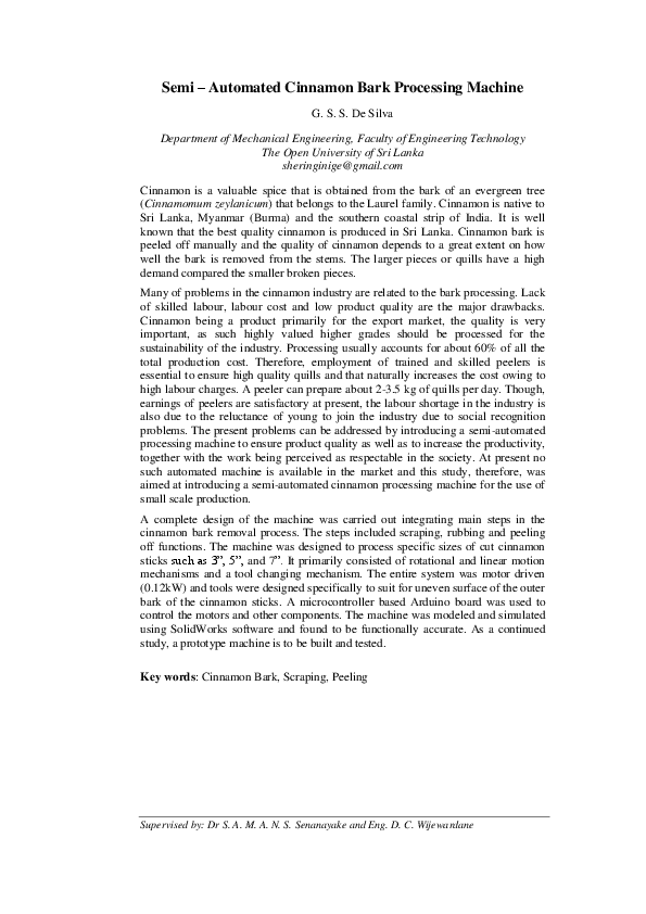 (PDF) Semi – Automated Cinnamon Bark Processing Machine