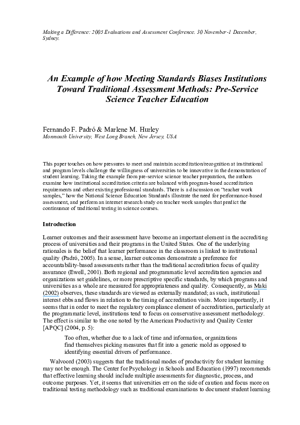 (PDF) An Example of how Meeting Standards Biases Institutions Toward ...