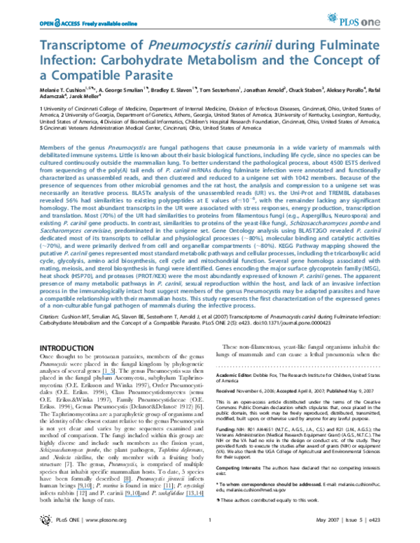 (PDF) Constructing a Physical Map of the Pneumocystis Genome | melanie ...