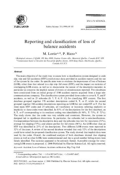 (PDF) Reporting and classification of loss of balance accidents