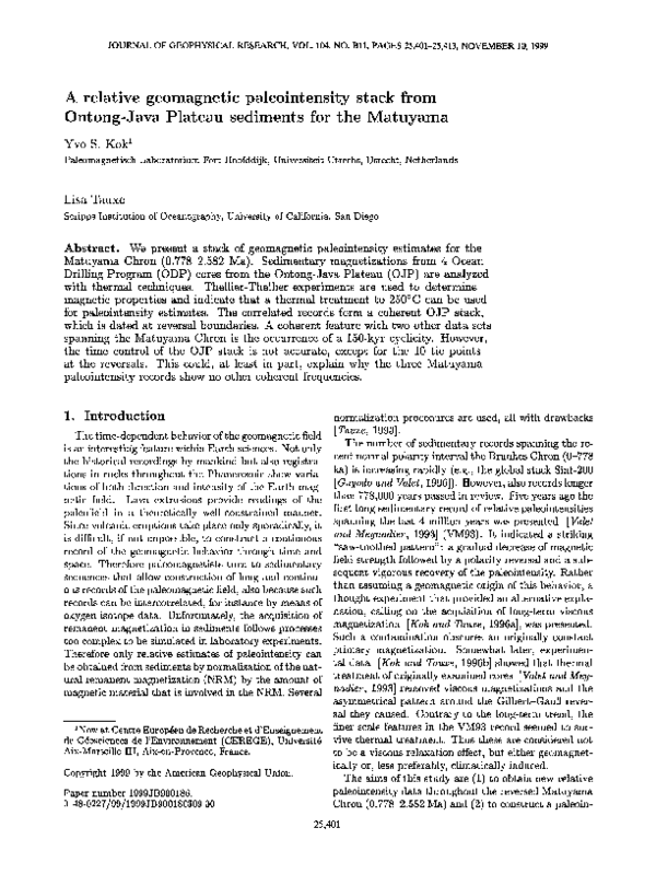 (PDF) A relative geomagnetic paleointensity stack from Ontong-Java ...