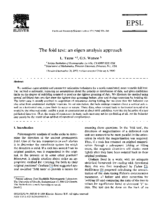 (PDF) The fold test: an eigen analysis approach