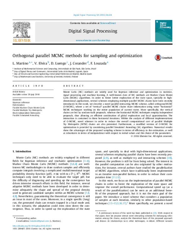 Pdf Orthogonal Parallel Mcmc Methods For Sampling And Optimization Luca Martino