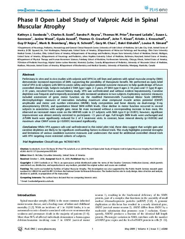 (PDF) Phase II Open Label Study of Valproic Acid in Spinal Muscular Atrophy