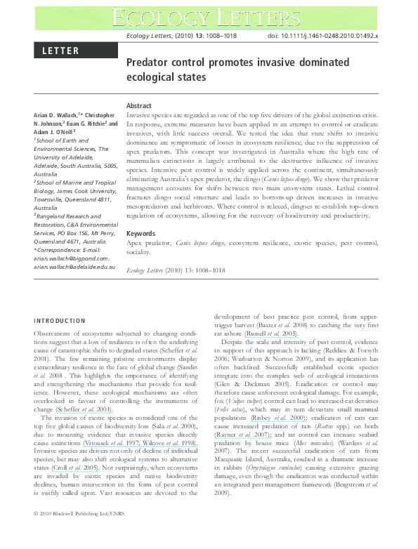 (PDF) Predator control promotes invasive dominated ecological states ...