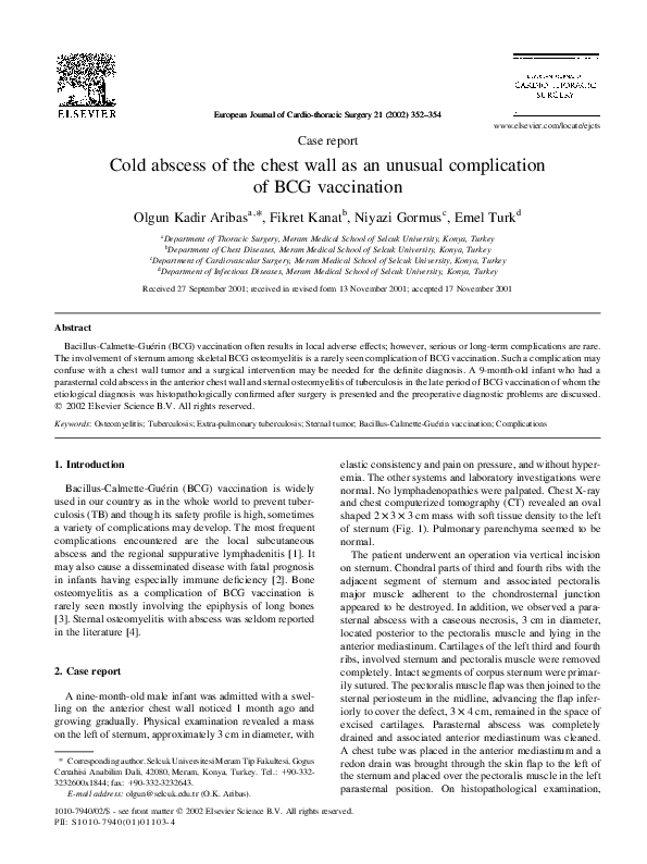 (PDF) Cold abscess of the chest wall as an unusual complication of BCG ...