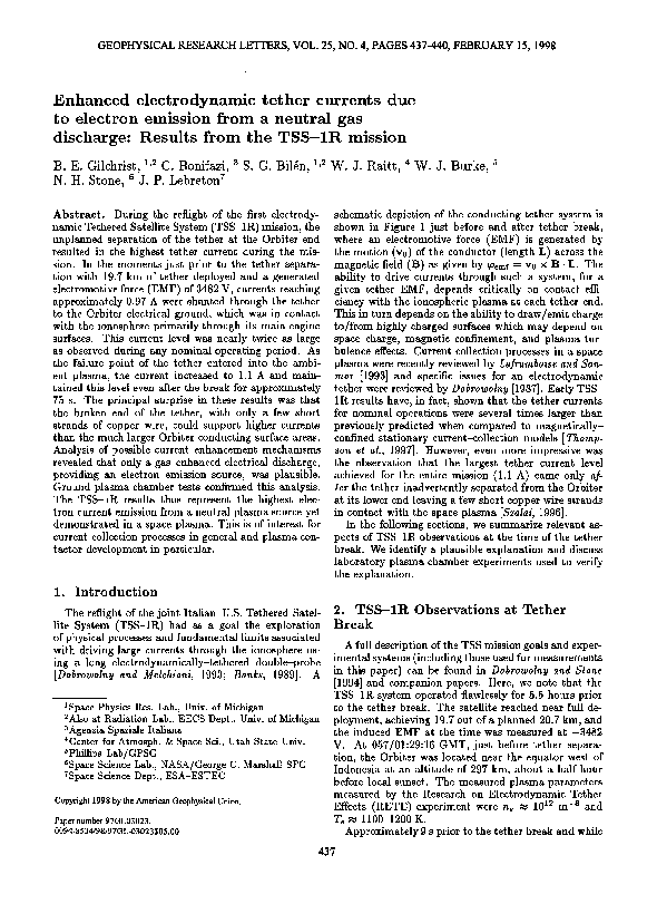 (PDF) Enhanced electrodynamic tether currents due to electron emission ...