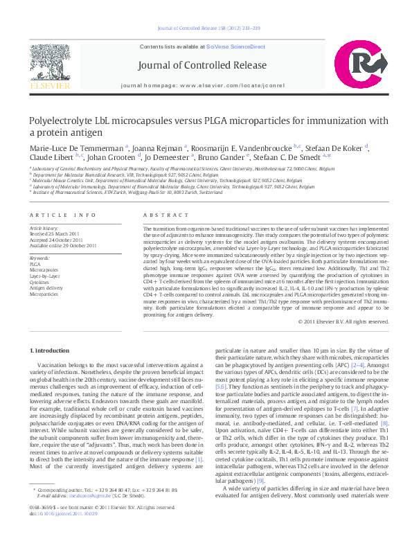 (PDF) Polyelectrolyte LbL microcapsules versus PLGA microparticles for ...