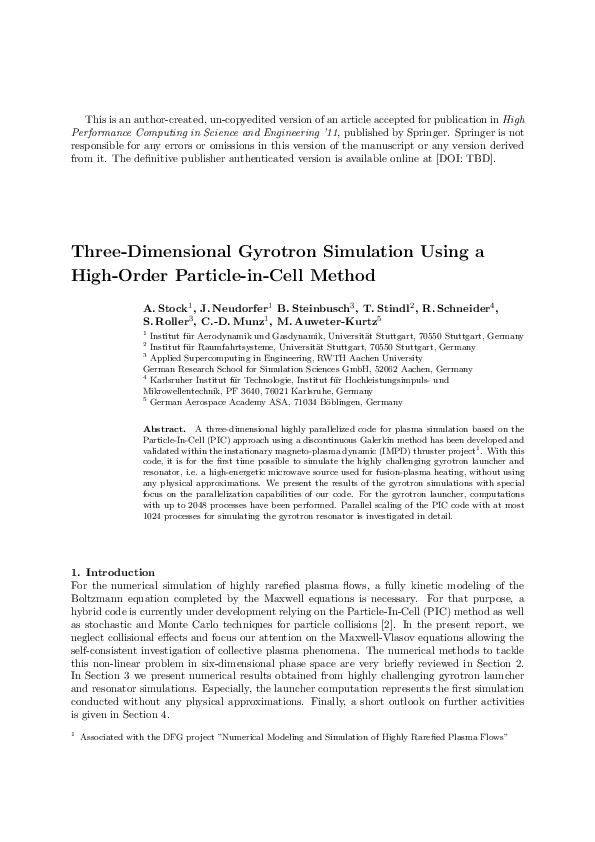 (PDF) Three-Dimensional Gyrotron Simulation Using a High-Order Particle-in-Cell Method