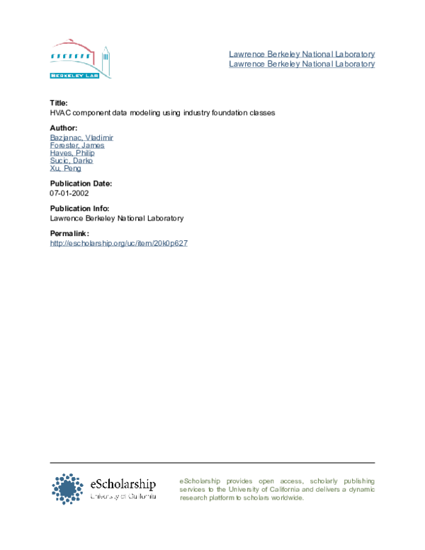 (PDF) HVAC component data modeling using industry foundation classes