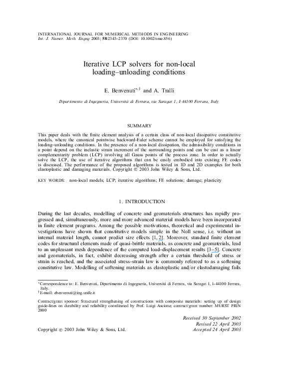 (PDF) Iterative LCP solvers for non-local loading-unloading conditions