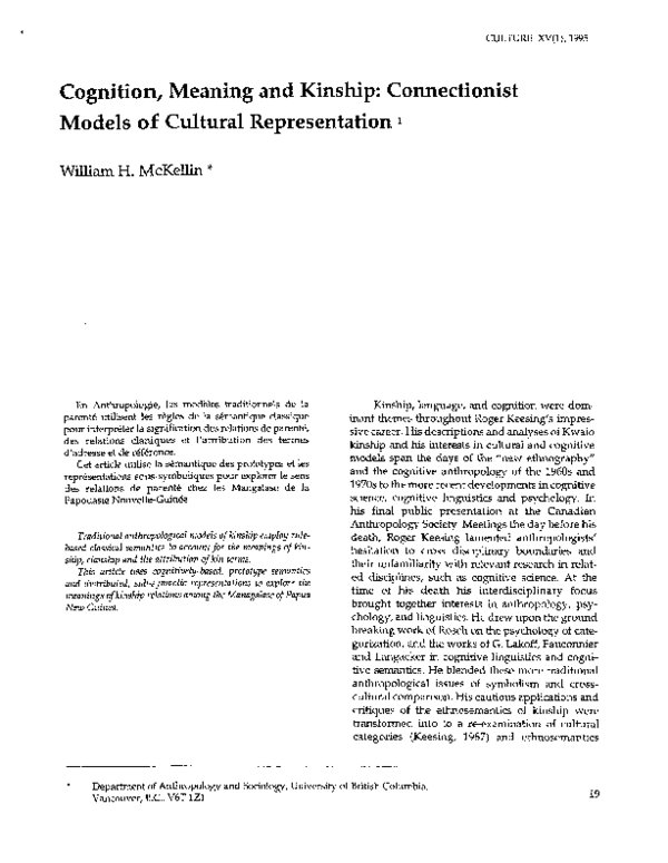 Pdf Cognition Meaning And Kinship Connectionist Models Of Cultural Representation 1