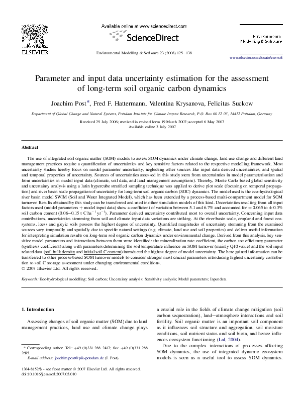 (PDF) Parameter and input data uncertainty estimation for the assessment of long-term soil ...