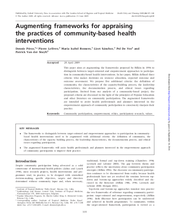 (PDF) Augmenting frameworks for appraising the practices of community ...