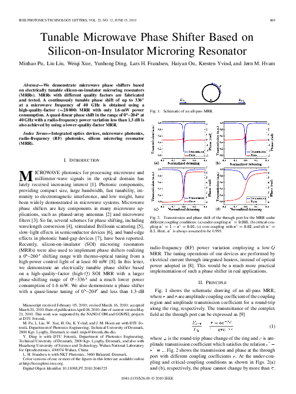 (PDF) Tunable Microwave Phase Shifter Based on Silicon-on-Insulator Microring Resonator