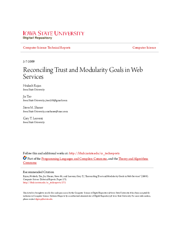 (PDF) Reconciling Trust and Modularity Goals in Web Services