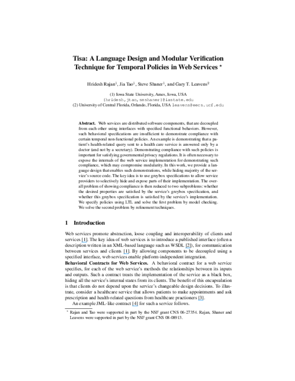 (PDF) Tisa: A Language Design and Modular Verification Technique for Temporal Policies in Web ...