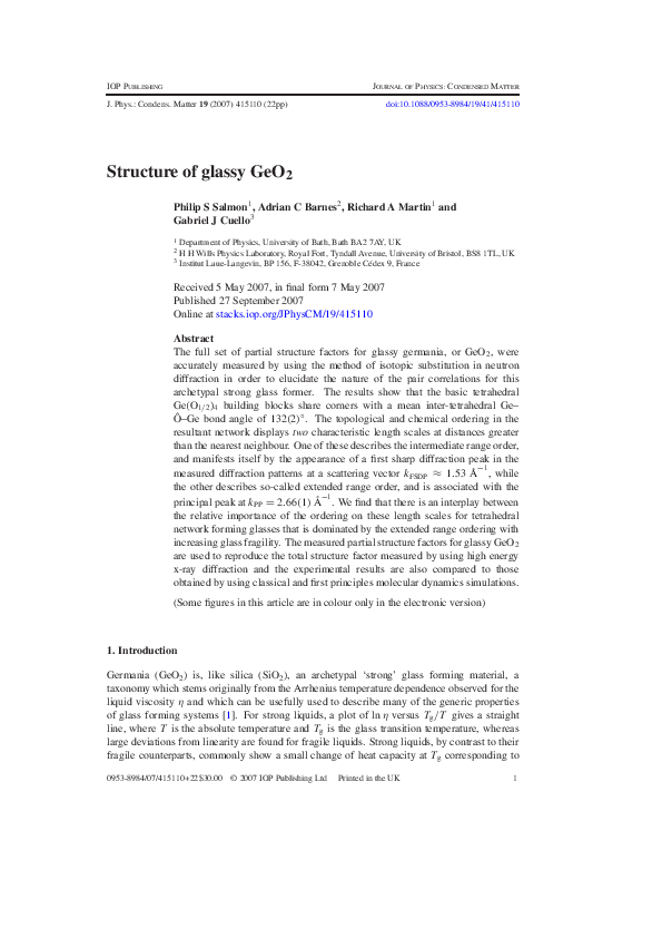 (PDF) Structure of glassy GeO2